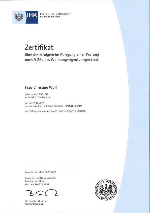 Zertifikate - Hausverwaltung Wolf